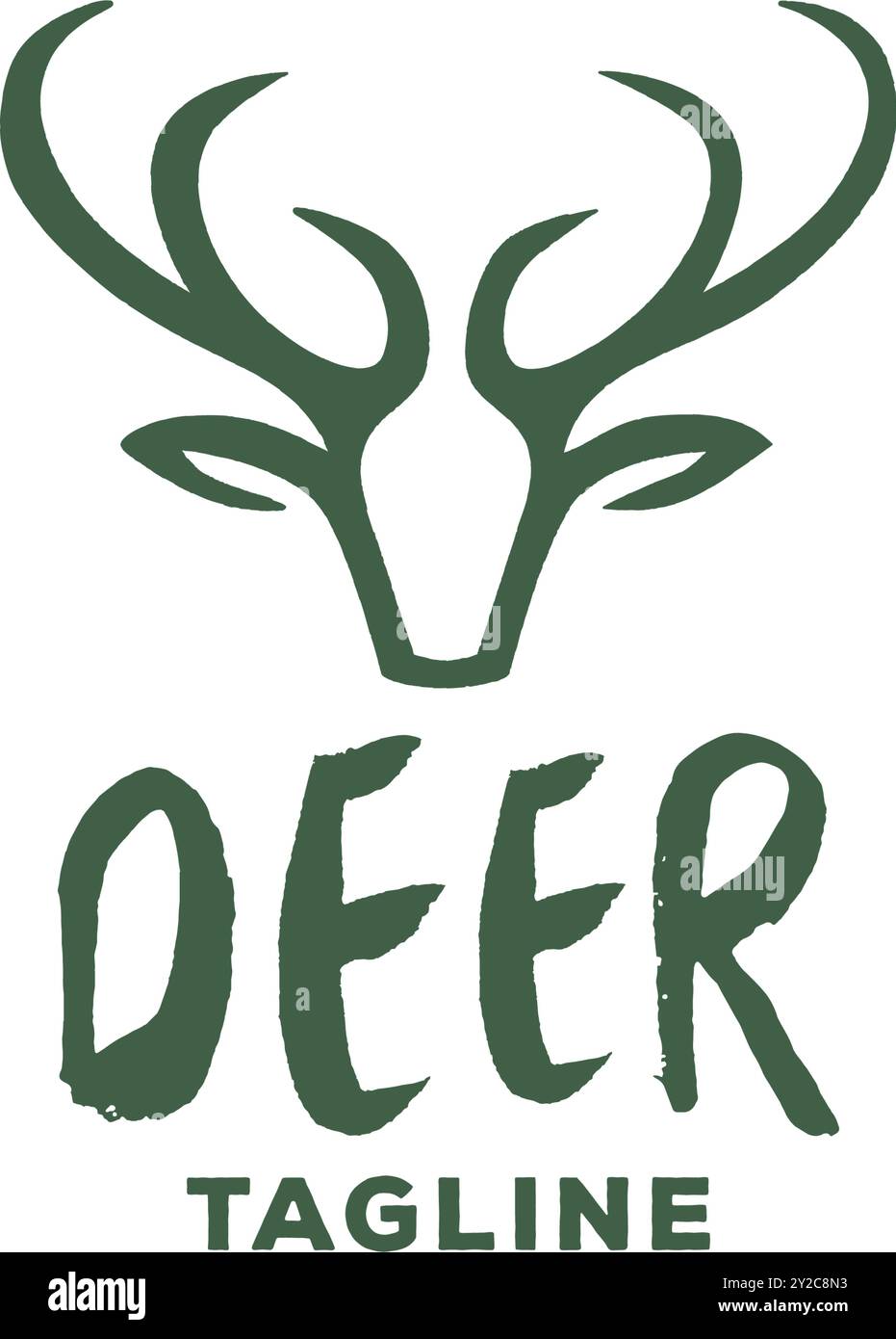 Simple and abstract deer head illustration. Green logo design on white ...