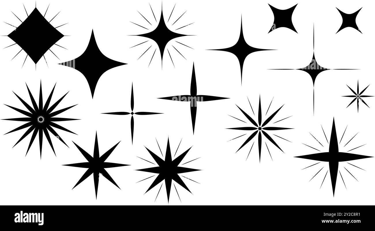 Y2k stars, sparks, sparkles set. Collection of shining blinking twinkle ...