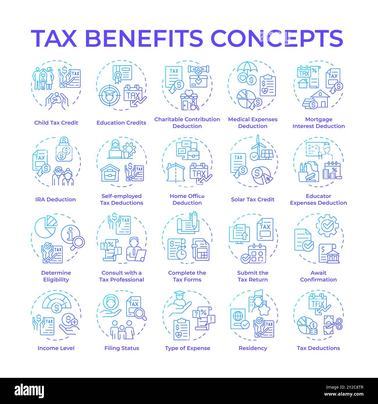Tax benefits blue gradient concept icons Stock Vector Image & Art - Alamy