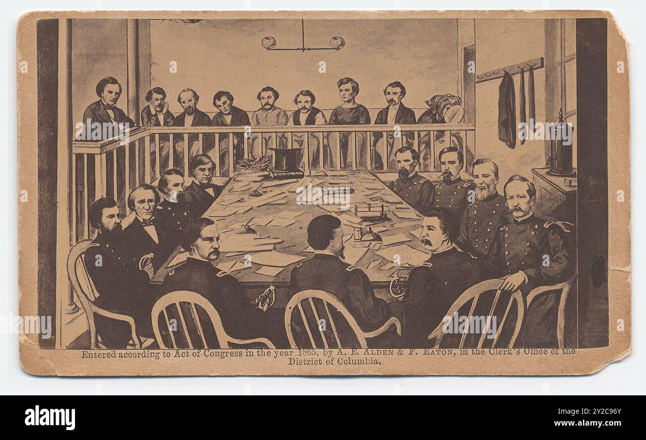 Illustration of the court room and trial of conspirators in Lincoln's assassination, June 1865 ...