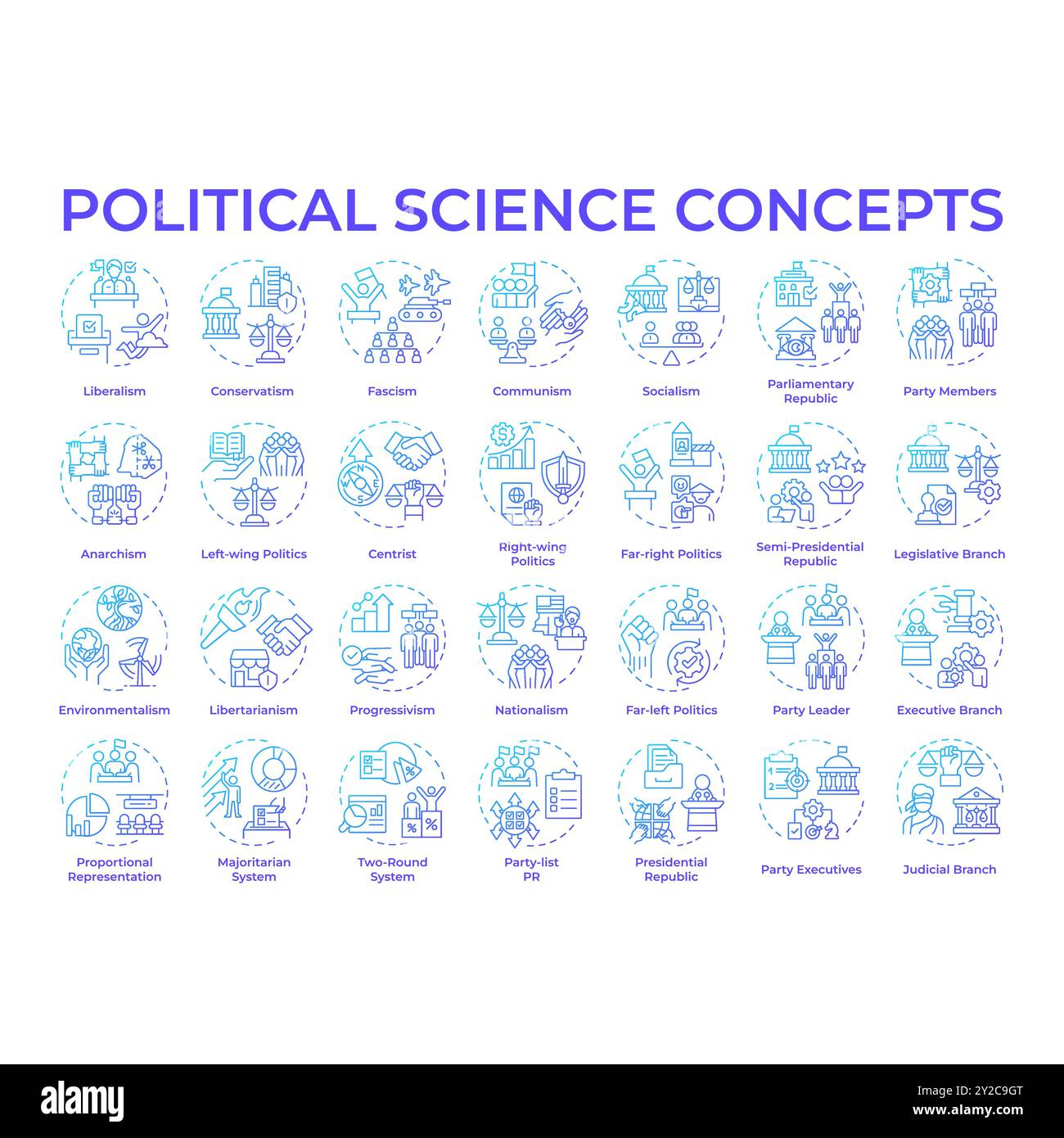 Political science blue gradient concept icons Stock Vector Image & Art ...