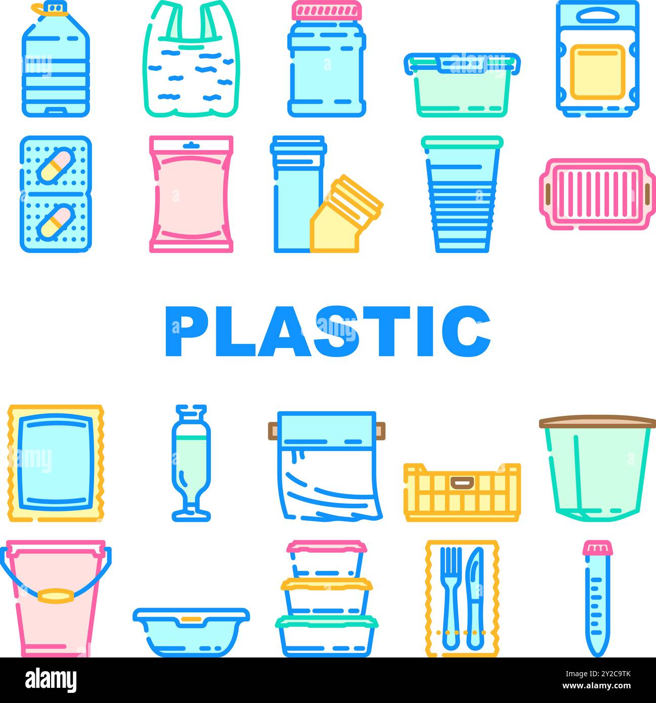 plastic packaging sustainability icons set vector Stock Vector Image ...