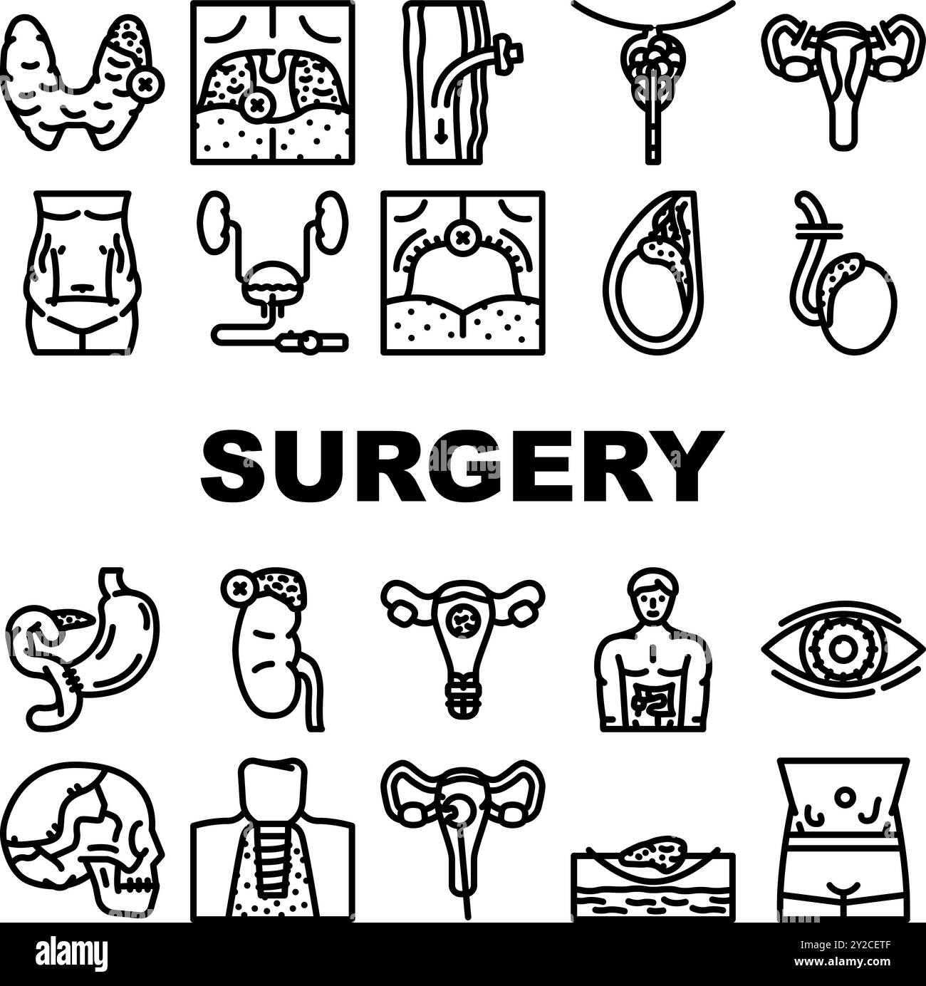 Surgery hospital operation icons set vector anesthesia recovery hi-res ...