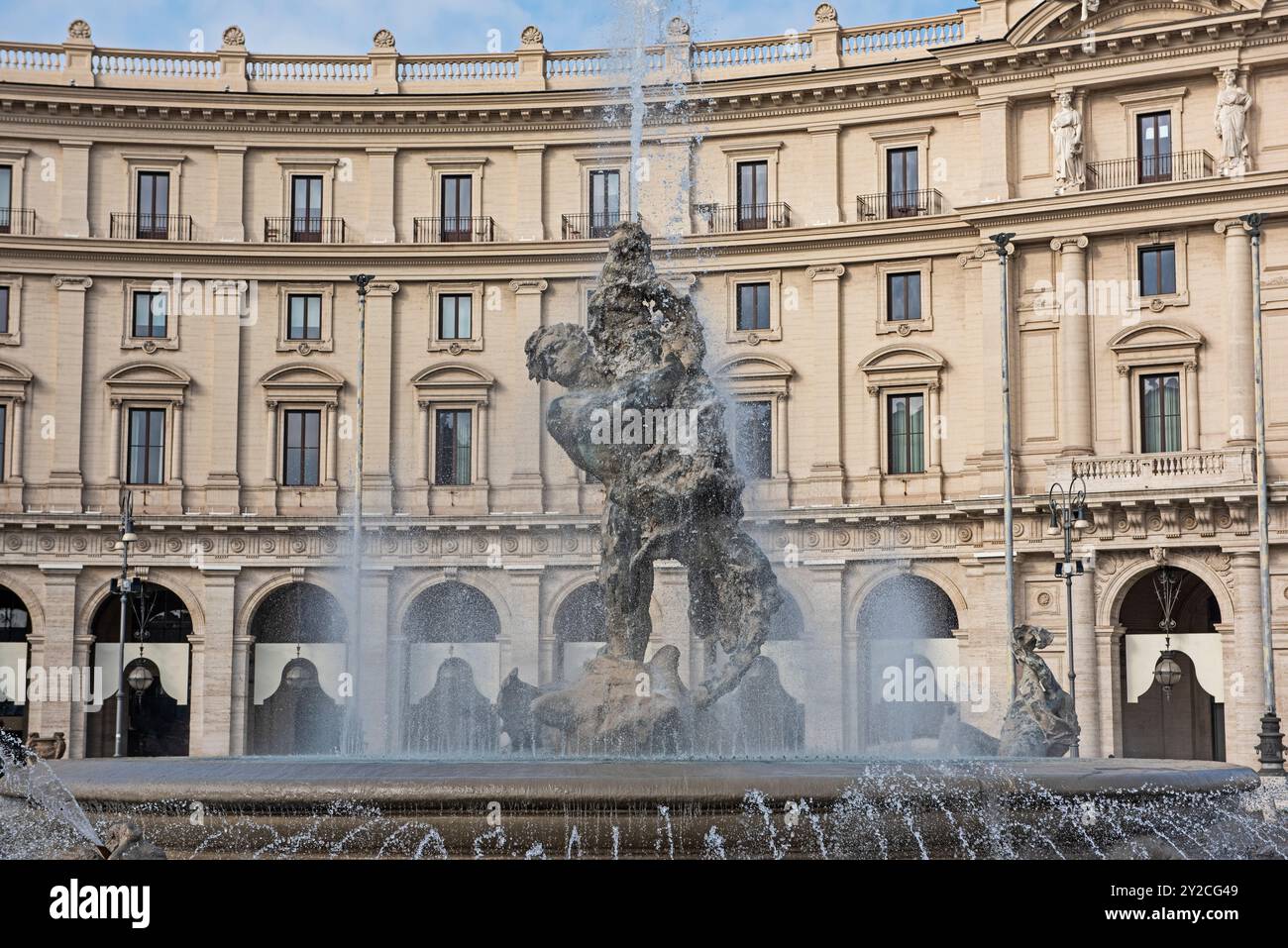 Closeup detail showing ornate facade exterior of building in rome Italy ...