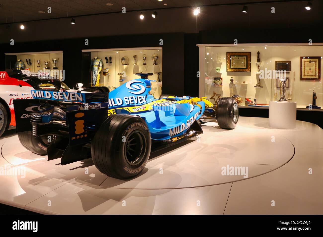 World Championship winners cup and winning Renault R25 Formula 1 car of ...