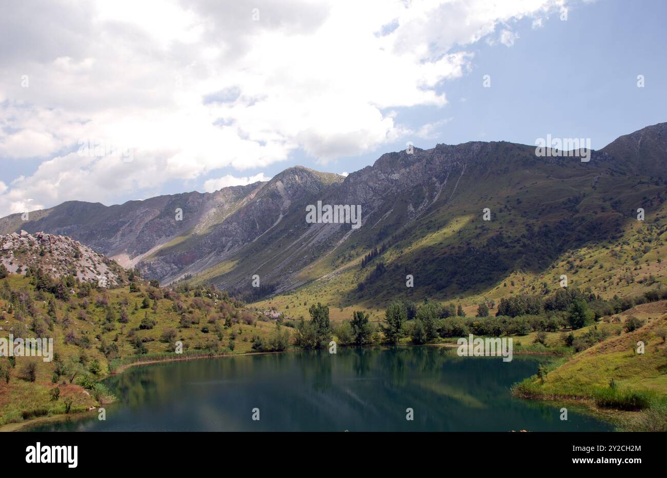 the lake at Sary Chelek in the mountains of Kyrgyzstan in central Asia ...