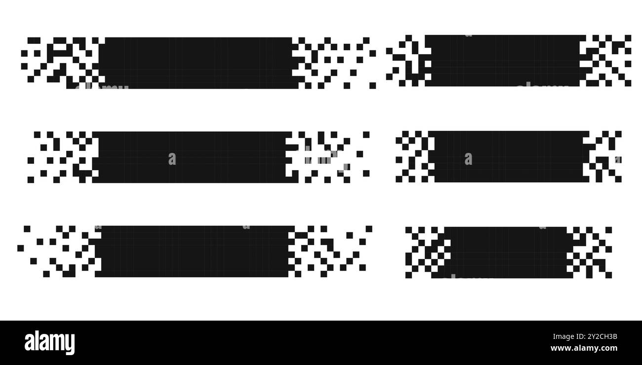 Horizontal title tag set pixel effect, mosaic footer, label. Geometric ...