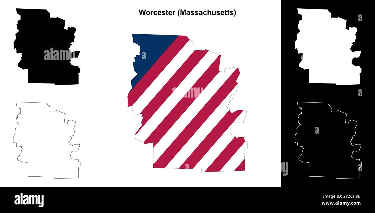 Worcester County (Massachusetts) outline map set Stock Vector Image ...