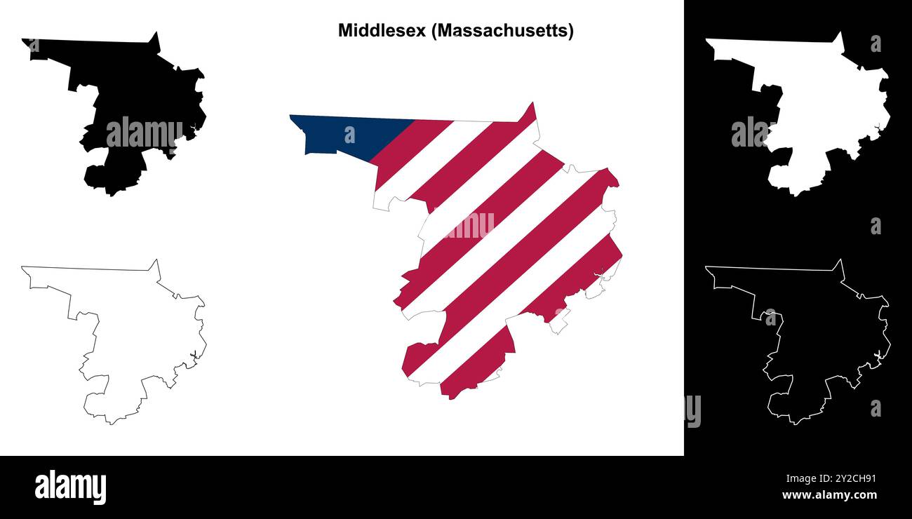 Middlesex County (Massachusetts) outline map set Stock Vector Image ...