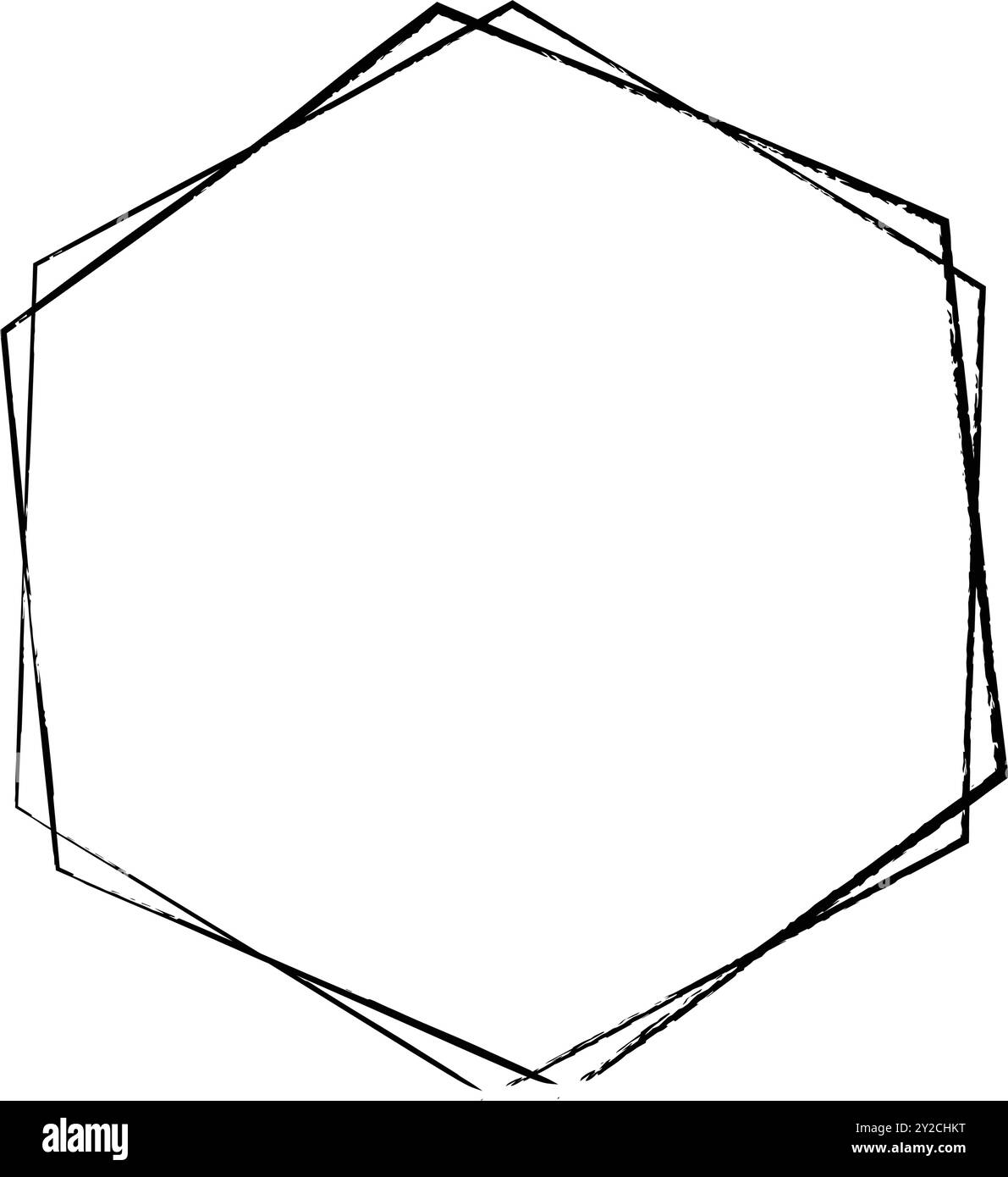 Hexagon grunge texture element frame border shape icon for decorative vintage doodle for design ...