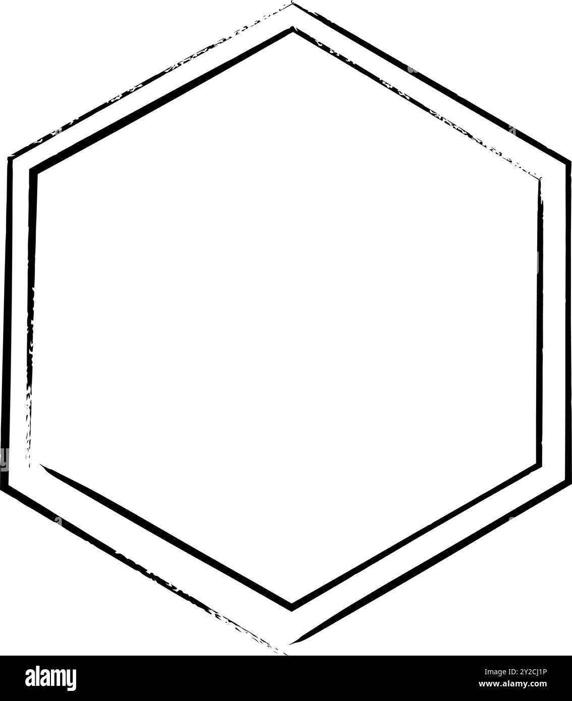 Hexagon grunge texture element frame border shape icon for decorative vintage doodle for design ...