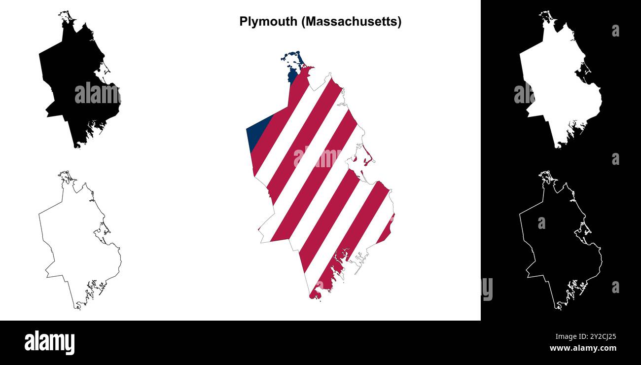 Plymouth County (Massachusetts) outline map set Stock Vector Image ...