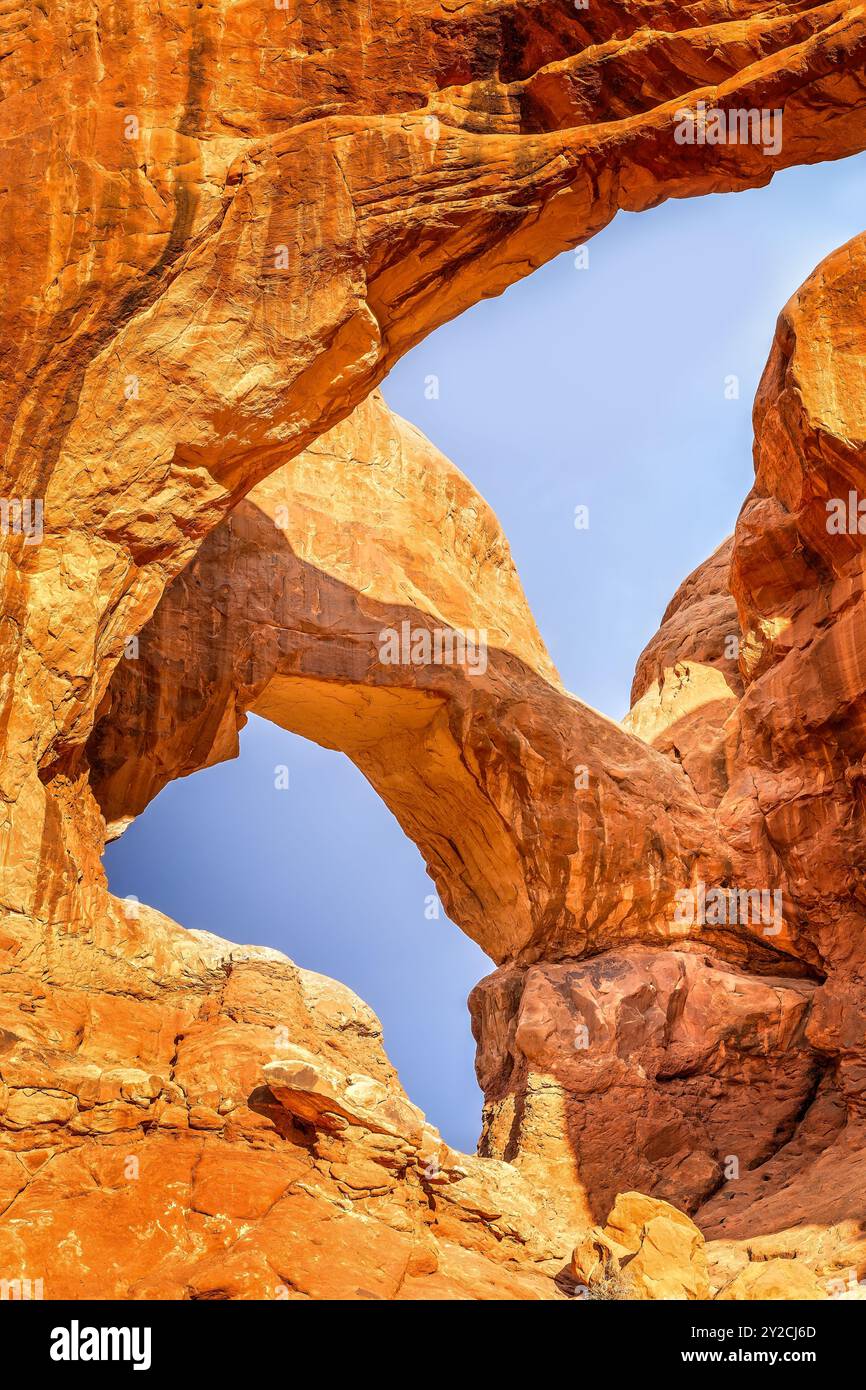 Close up of the structures of the Double Arch in the Arches National ...
