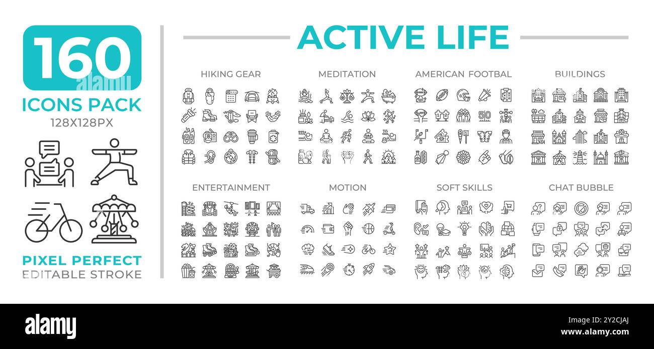 Active lifestyle linear icons Cut Out Stock Images & Pictures - Alamy