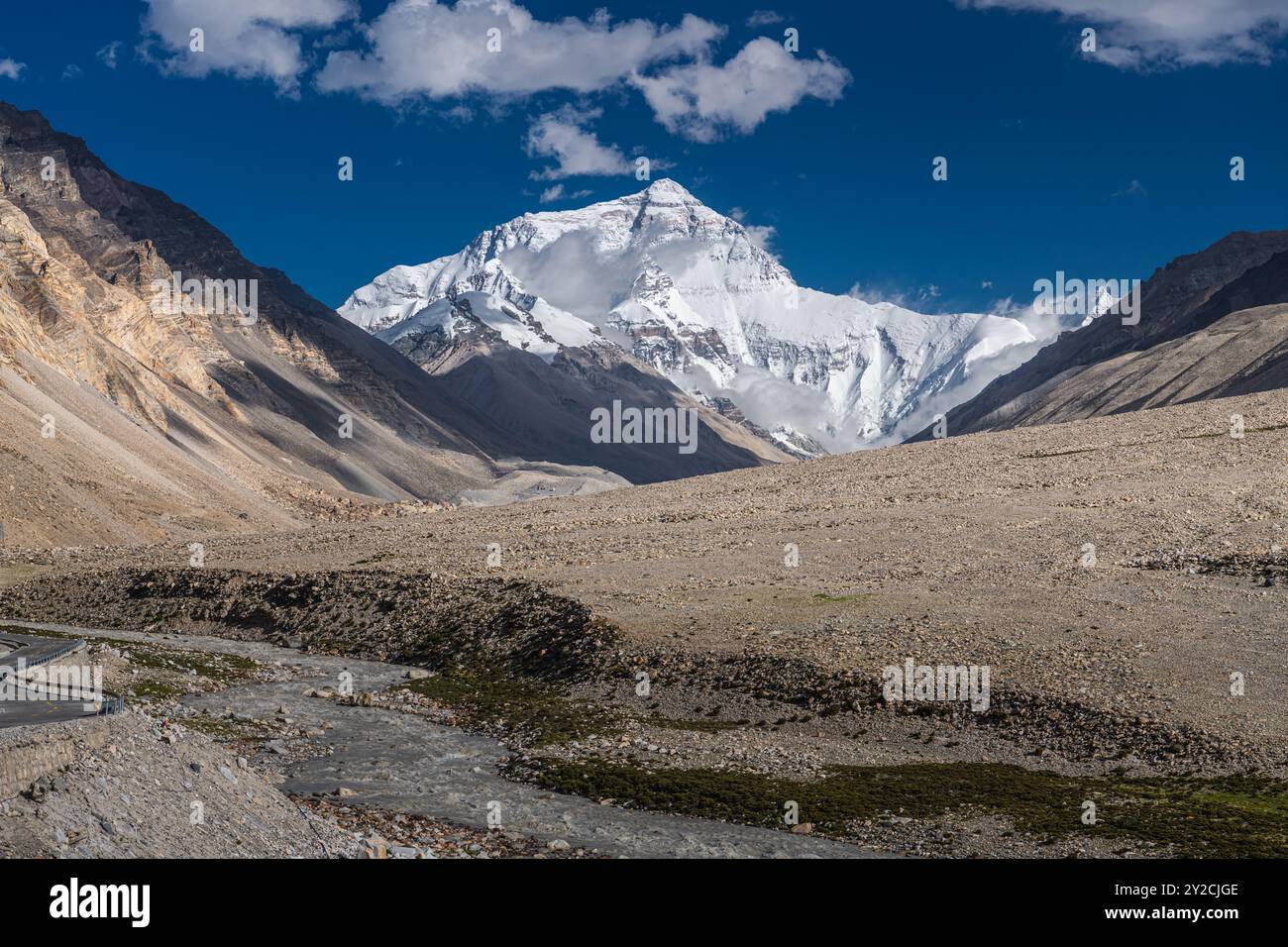 Mount Everest as seen from Base Camp in Tibet. Tallest mountain on ...