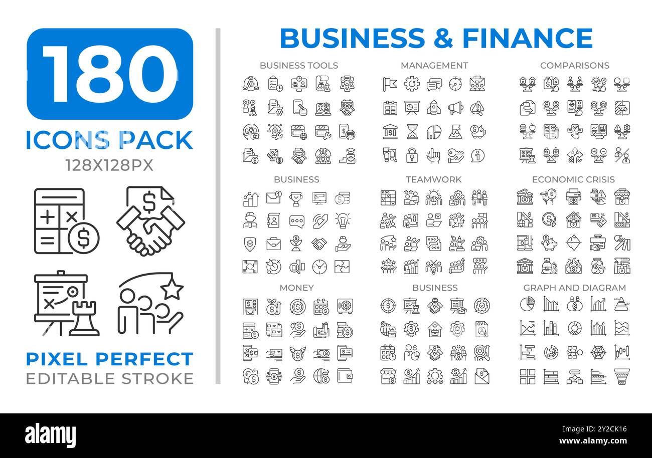 Finance icons signs outline Cut Out Stock Images & Pictures - Alamy
