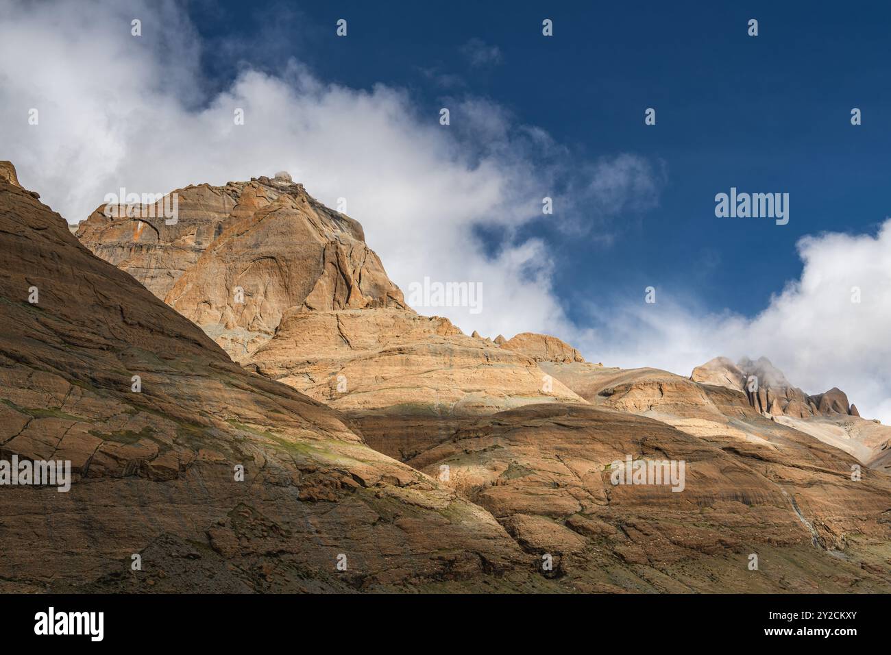 Day one of the journey around Mount Kailash on a sunny day, blue sky ...