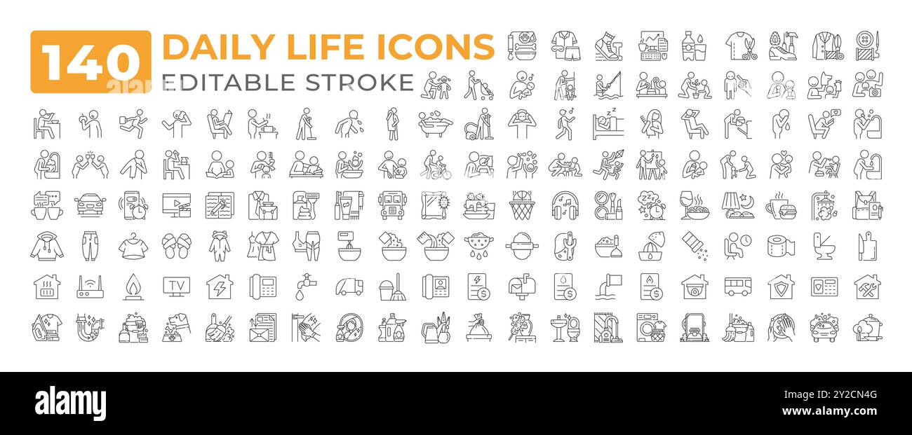 Daily life line icons big set Stock Vector Image & Art - Alamy