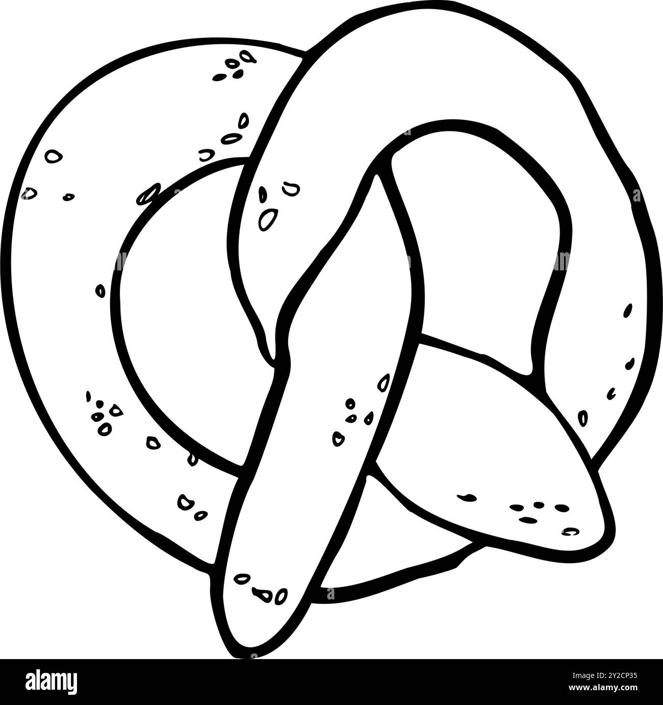 Pretzel with salt black white linear vector illustration isolated ...