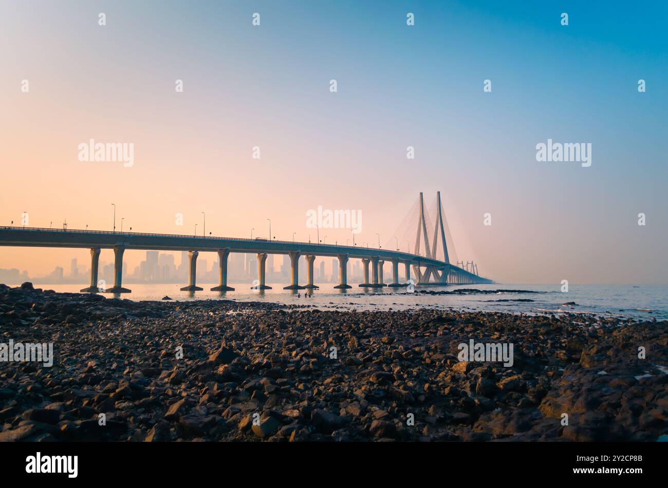 A view of Bandra Worli Sea link in Mumbai, India. It is a cable-stayed ...