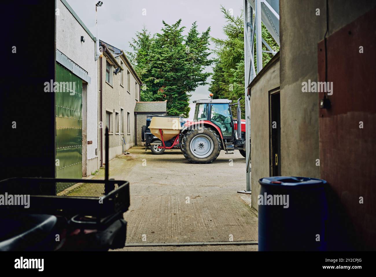 Farm, agriculture and industrial tractor at warehouse for dairy ...