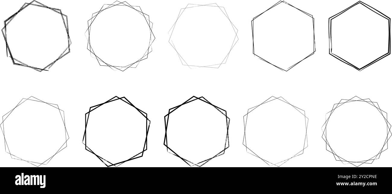 Hexagon grunge texture element frame border shape icon for decorative vintage doodle for design ...