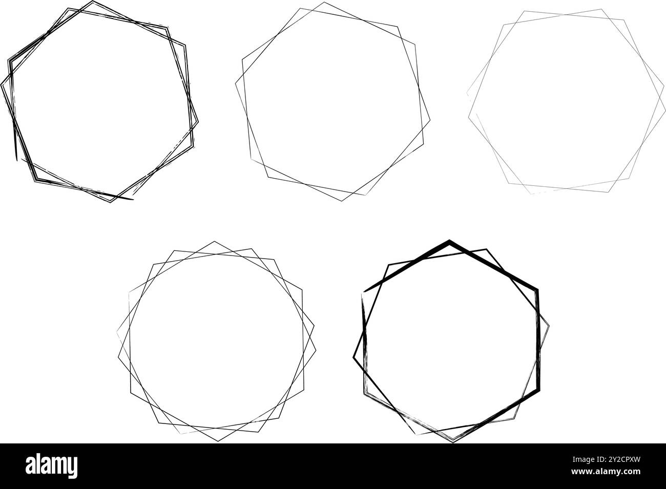 Hexagon grunge texture element frame border shape icon for decorative vintage doodle for design ...