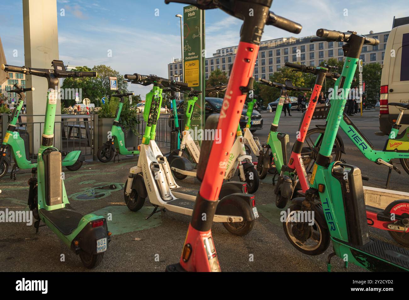 Germany , Berlin , 09.09.2024 , Electric scooters from Uber and Tier at ...