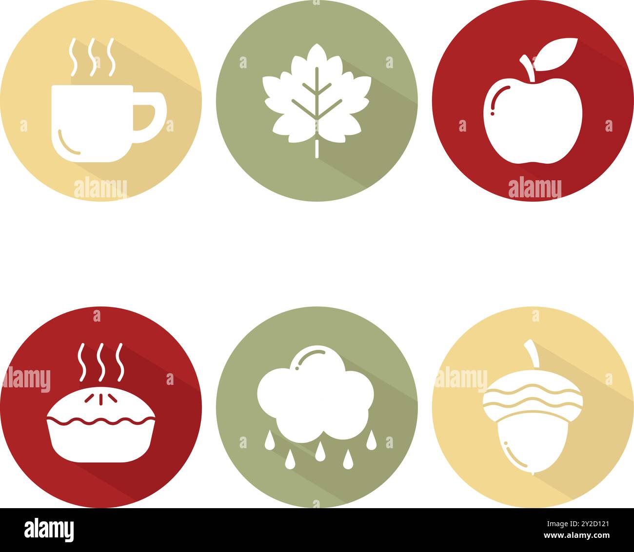 Autumn season flat design icons. Round and colored icons with long ...