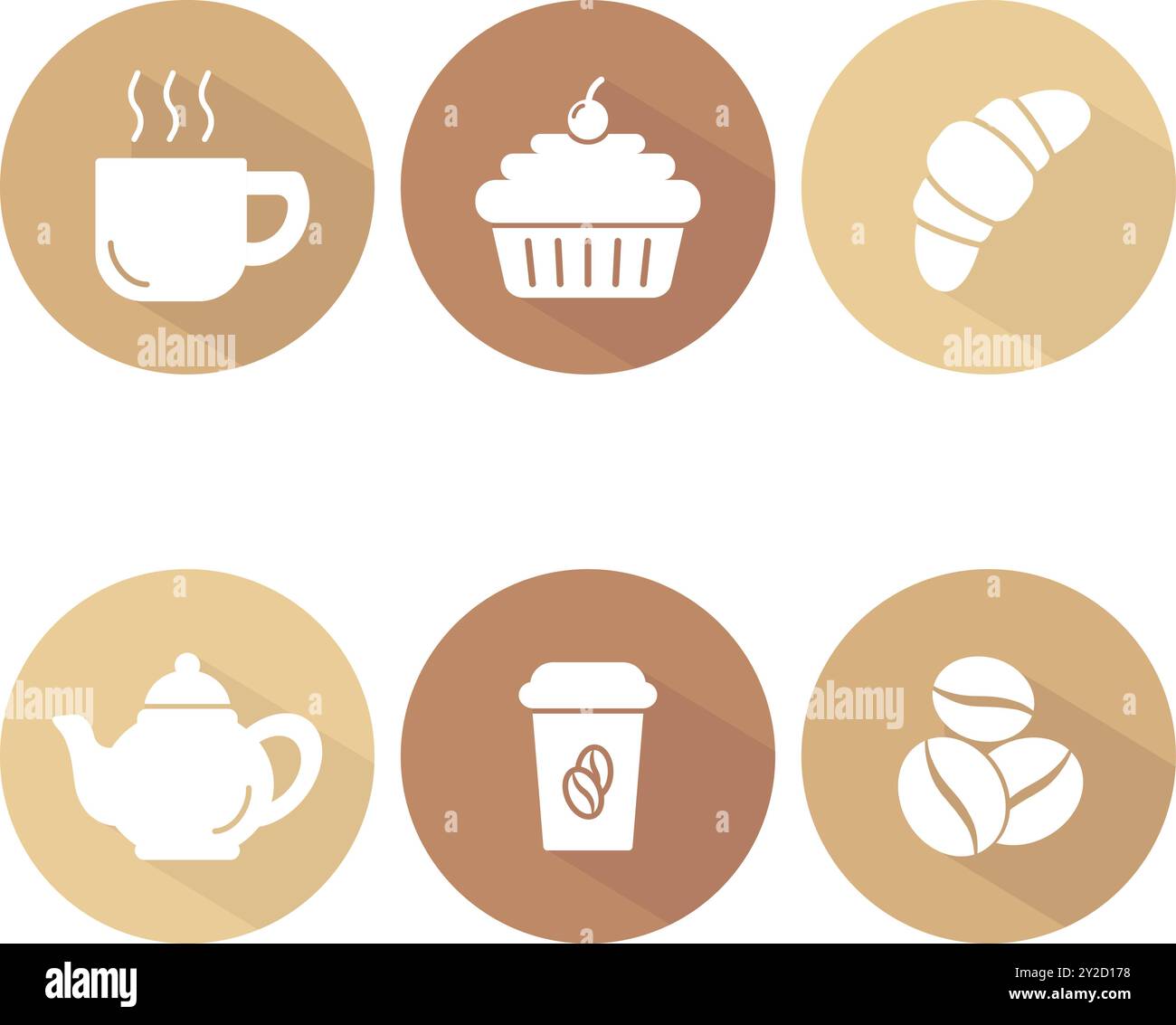 Coffee shop flat design icons. Round and colored icons with long shadow ...