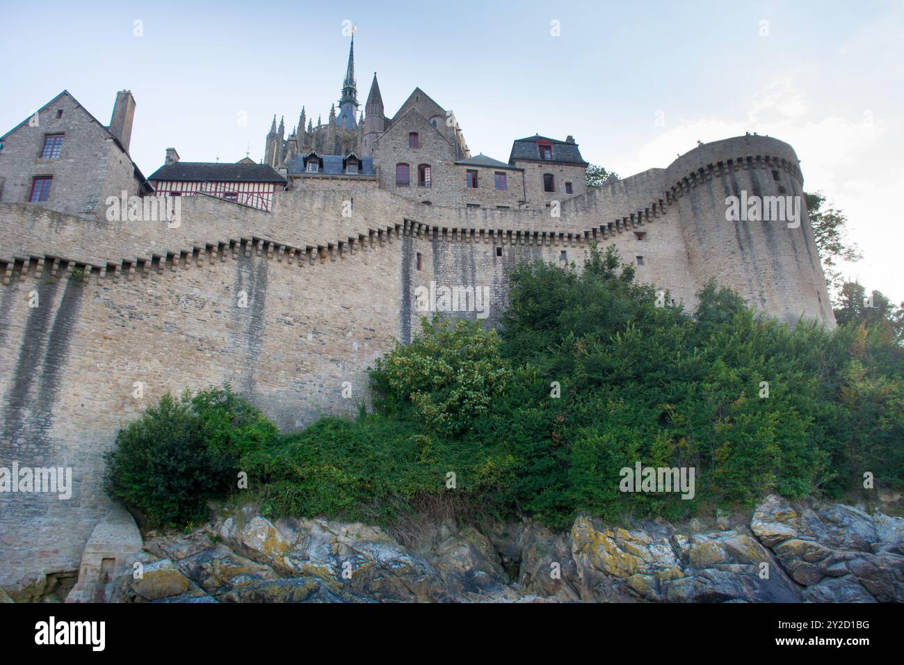 Mont Saint Michel abbey in Normandy, France, vertical wall of fortress ...