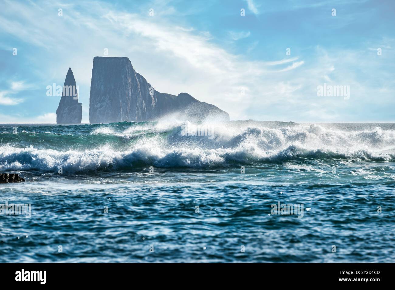 View of the distinctive shape of Kicker Rock off the coast of San ...