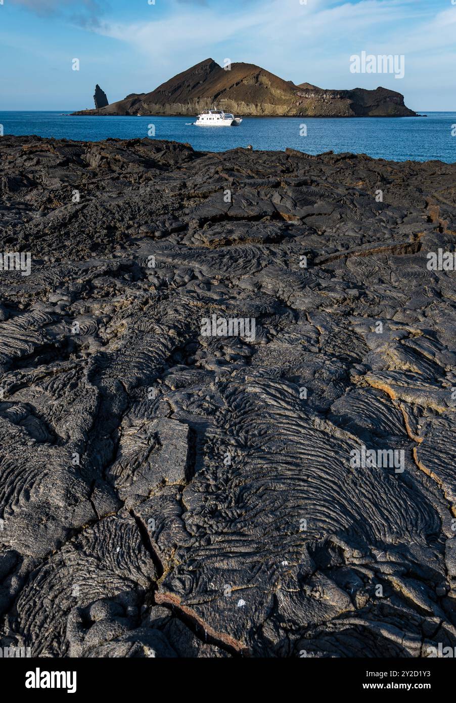 Barren landscape with molten lava patterns in volcanic rock, Santiago ...