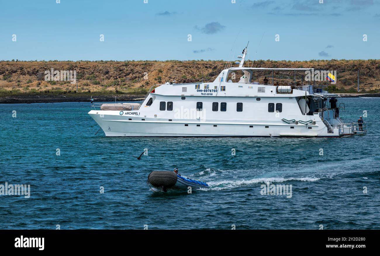 Tourist catamaran cruise ship Archipel I with rigid inflatable dinghy ...