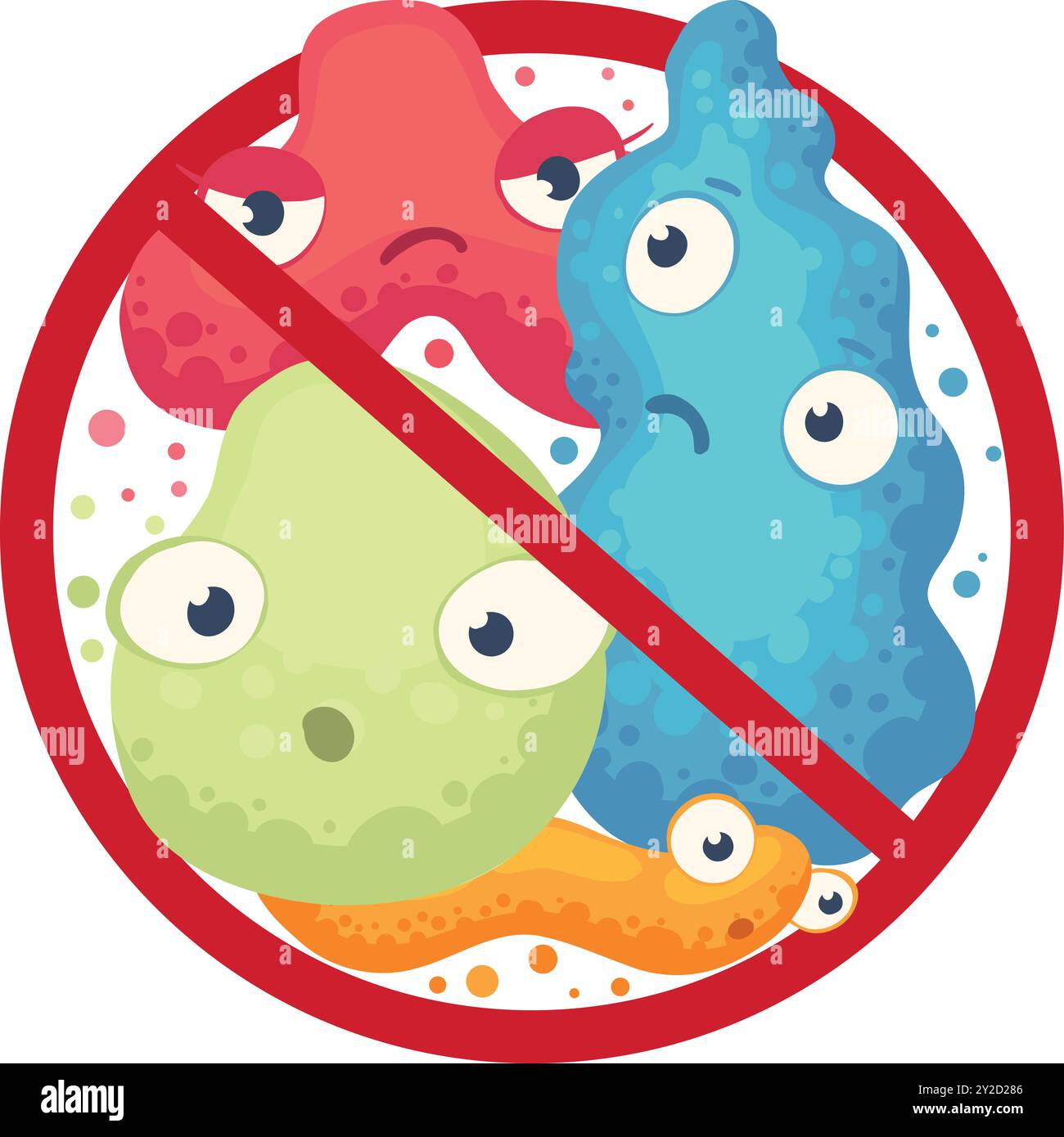 Bacteria in prohibition sign. Comic crossed out microbes and viruses ...