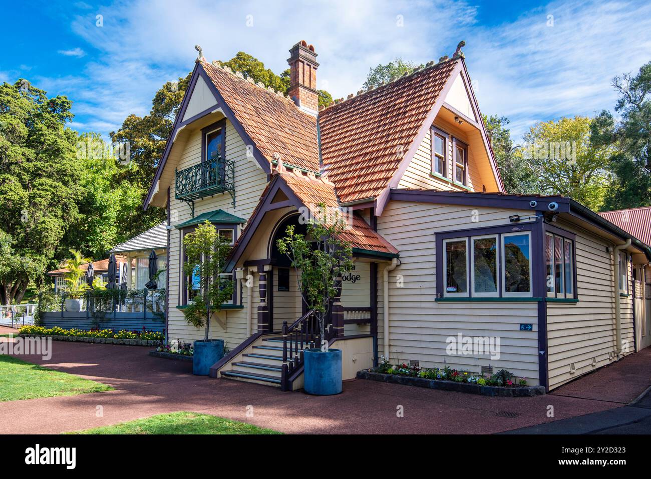 The early 1900's constructed Huia lodge discovery hub in Cornwall Park ...