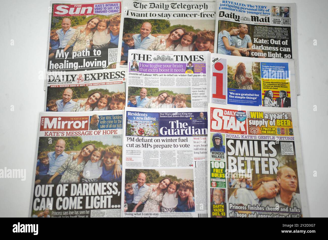 Front pages of the UK national daily papers featuring images of the ...