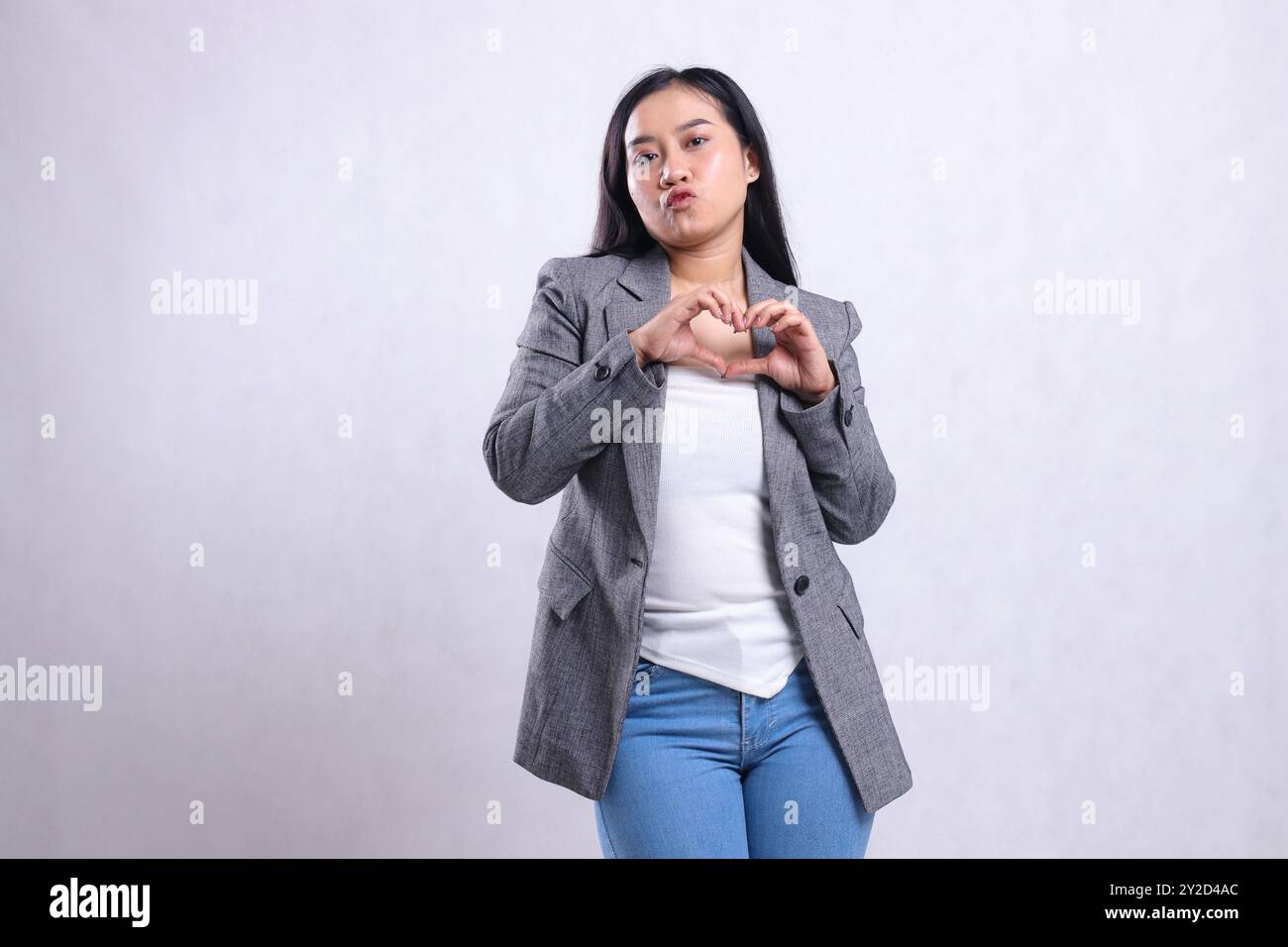 expression of beautiful adult woman asia kissing hand sign of love ...