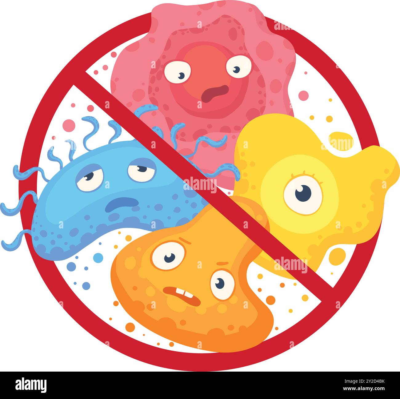 Bacteria in prohibition sign. Comic crossed out microbes and viruses ...