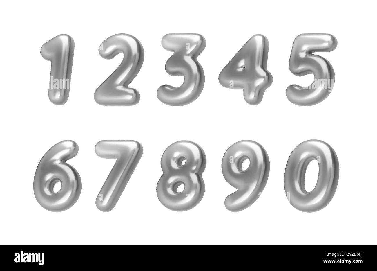 Realistic 3d font silver numbers. Number in the form of chrome balloons ...