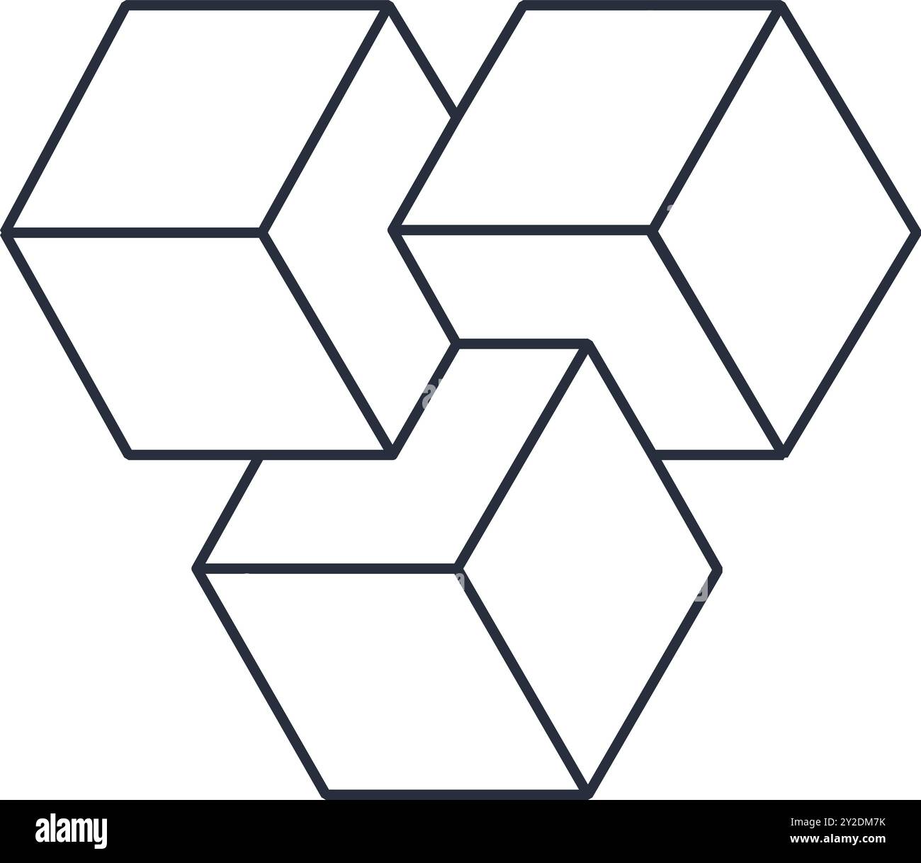 Optical illusion, unreal geometric element. Impossible abstract linear ...