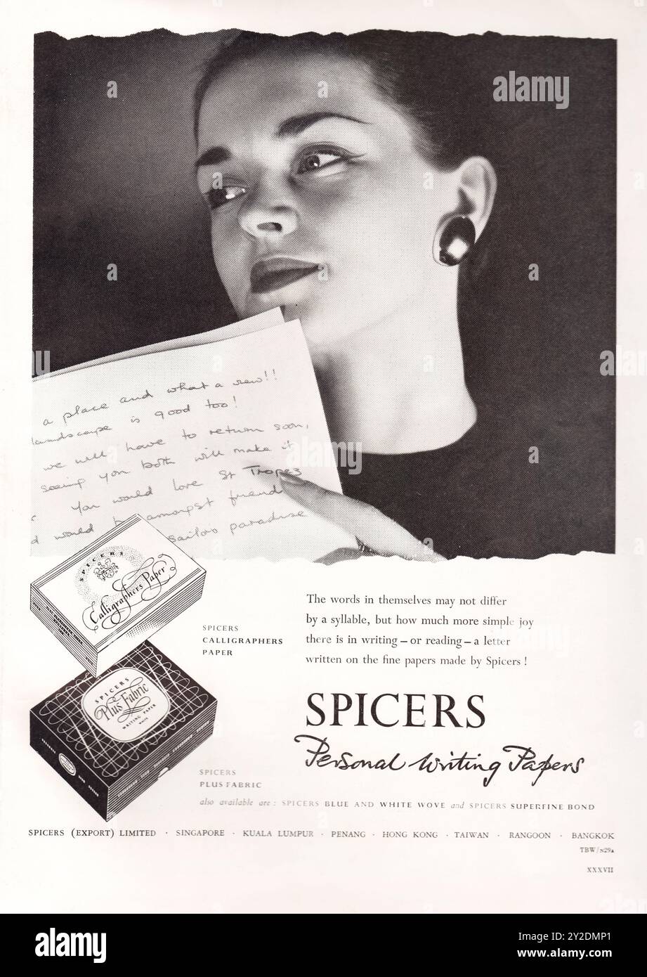 Old Vintage Spicers Calligraphers Paper Advertisement in the Straits ...