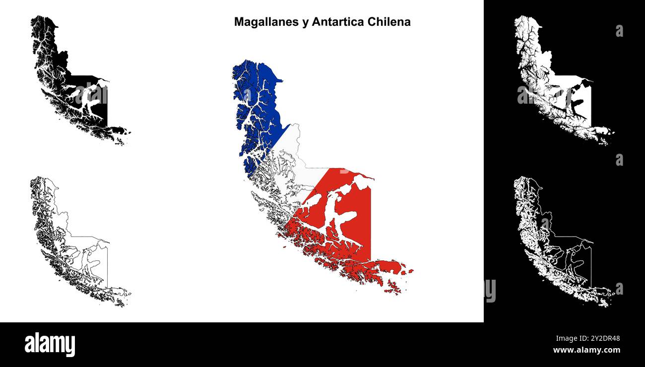 Magallanes y Antartica Chilena region outline map set Stock Vector ...