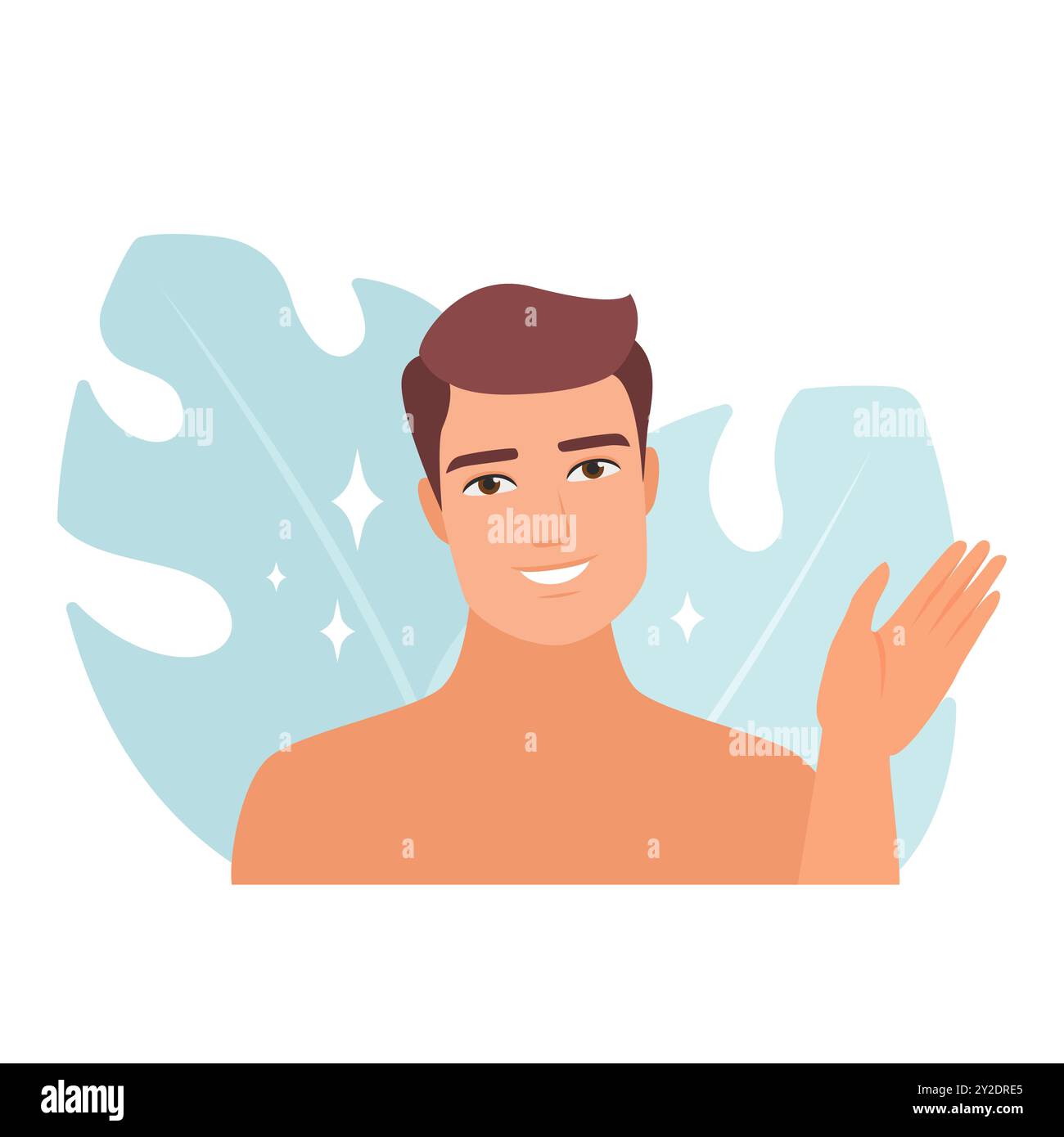 Illustration of a man applying black charcoal mask on T-zone. Targeted ...