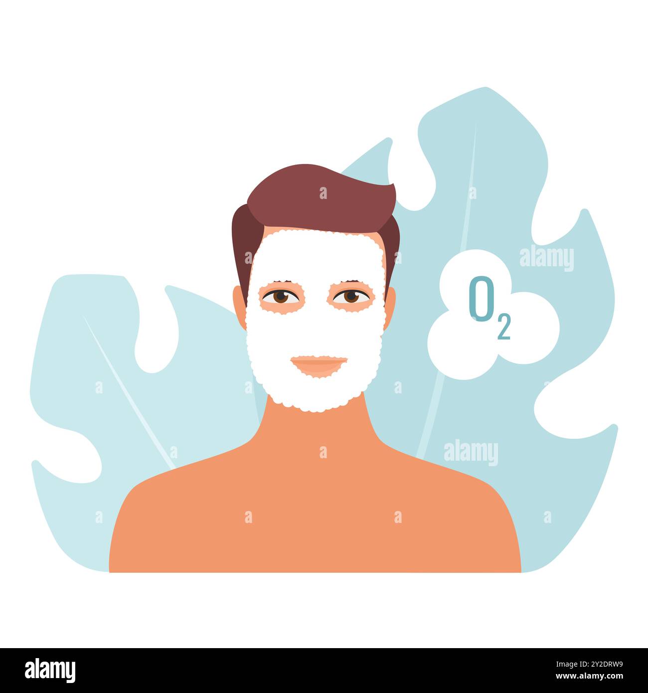 Illustration of a man applying a white sheet mask on his face. Skincare ...