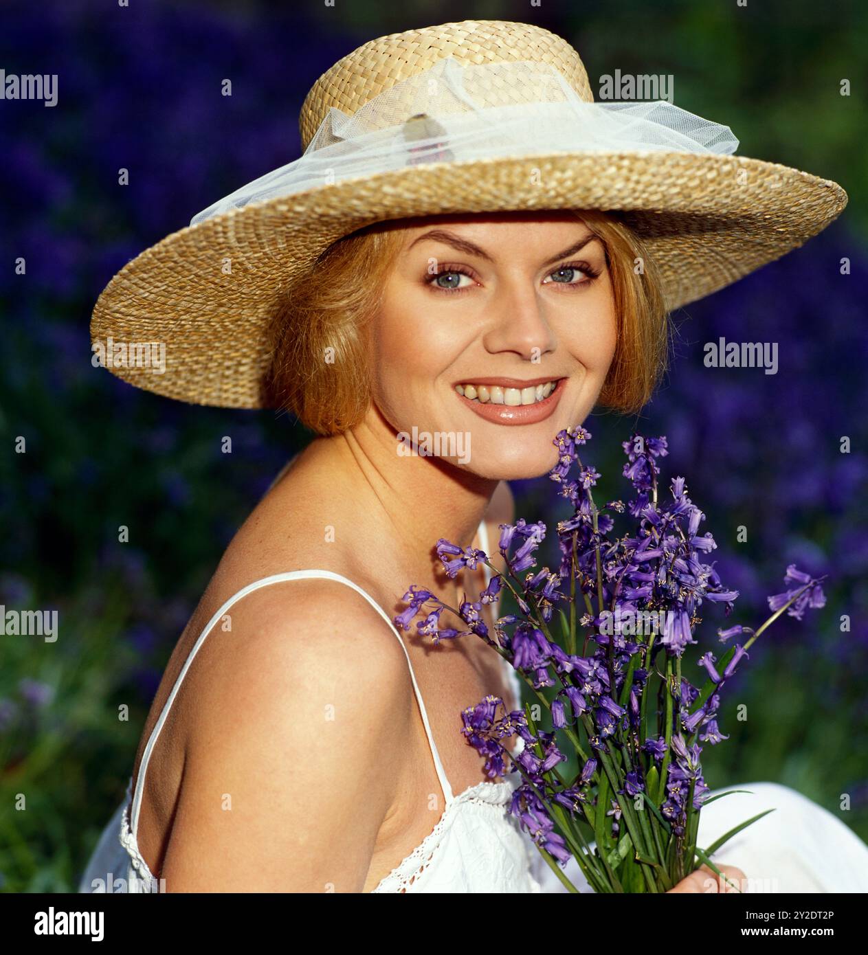 RUTH GORDON, STRAW HAT, BLUEBELLS Stock Photo - Alamy