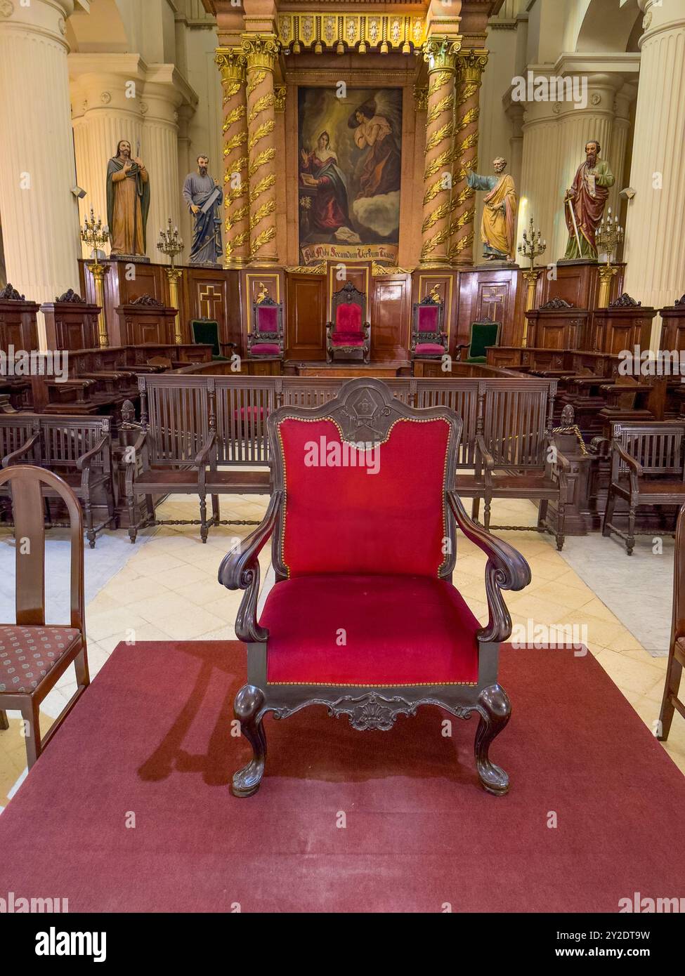 The main altarpiece and bishop's throne in the Cathedral of Our Lady of ...