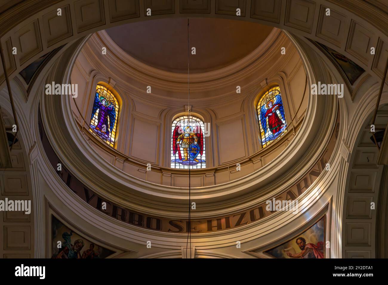 Stained glass in the rotunda of the dome in the Cathedral of Our Lady ...