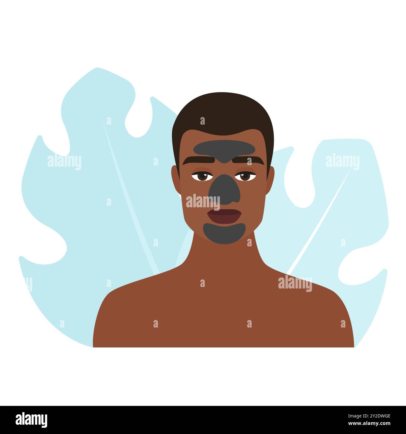 Illustration of a man applying black charcoal mask on T-zone. Targeted ...
