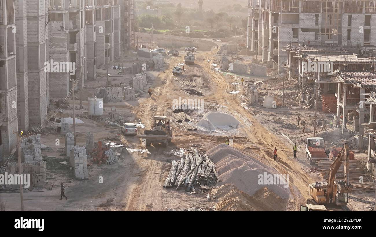 An aerial shot shows construction of new apartment buildings in the ...